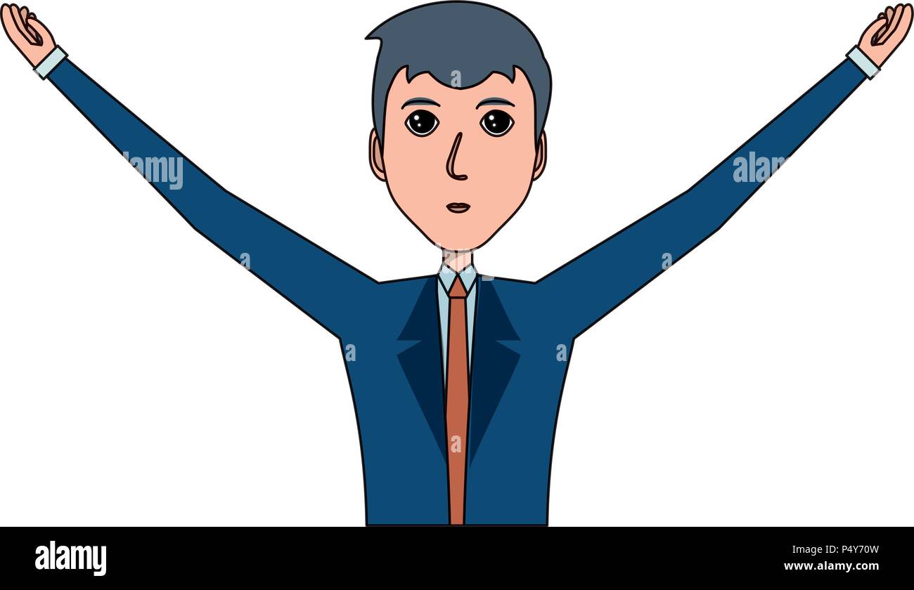 businessman with arms up over white background, vector illustration ...
