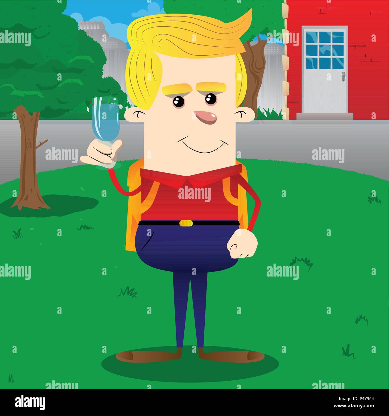 Schoolboy with a glass of water. Vector cartoon character illustration ...