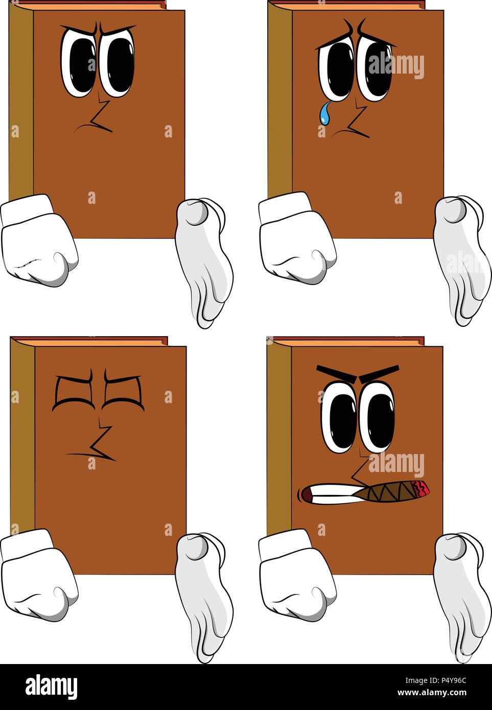 Books giving a hand. Cartoon book collection with angry and sad faces ...