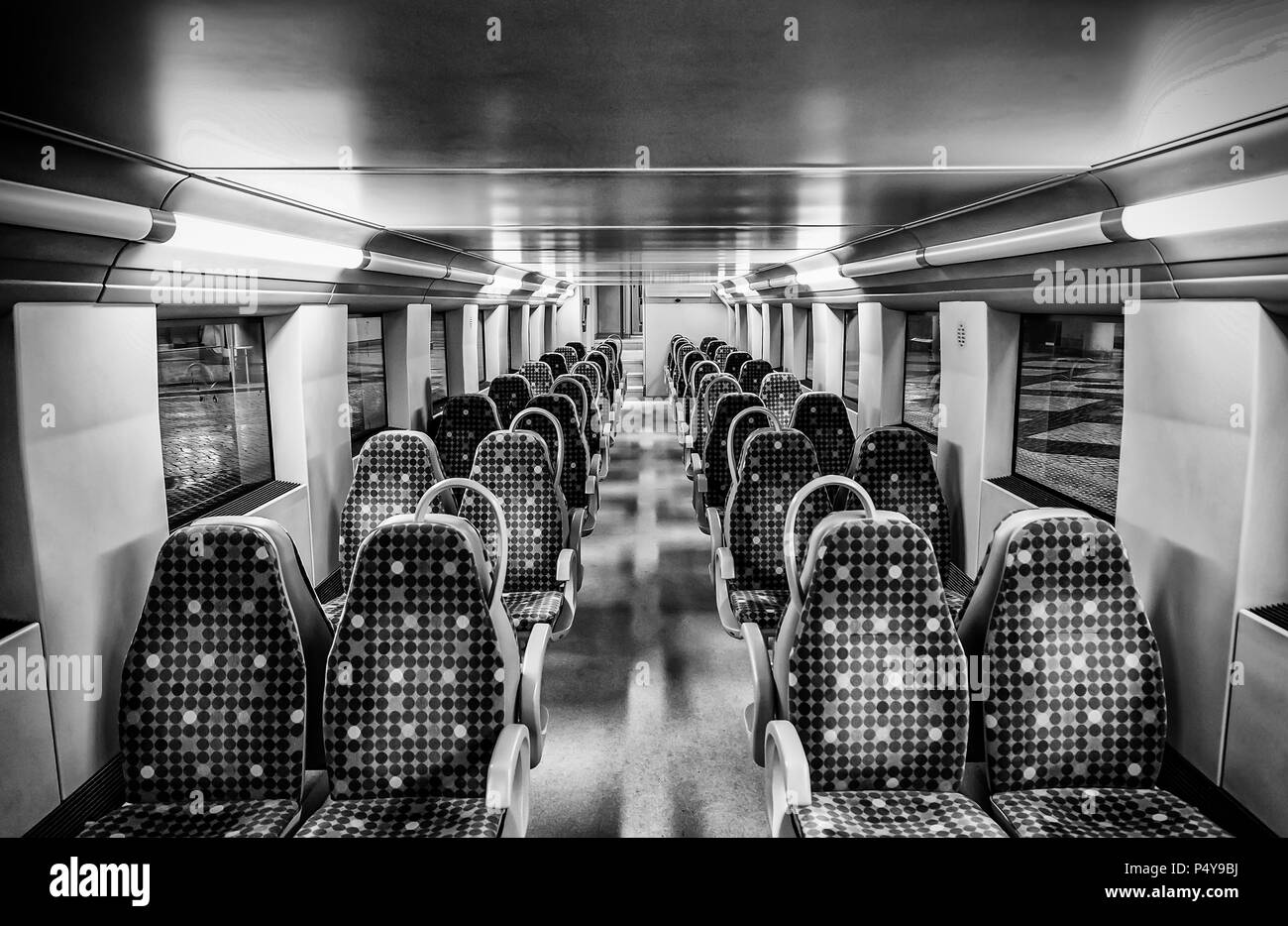 Blue seats train carriage Black and White Stock Photos & Images - Alamy