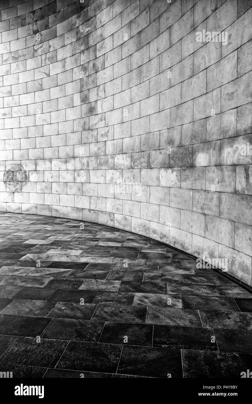 Hall with stone wall, detail of a large hall inside a building Stock ...