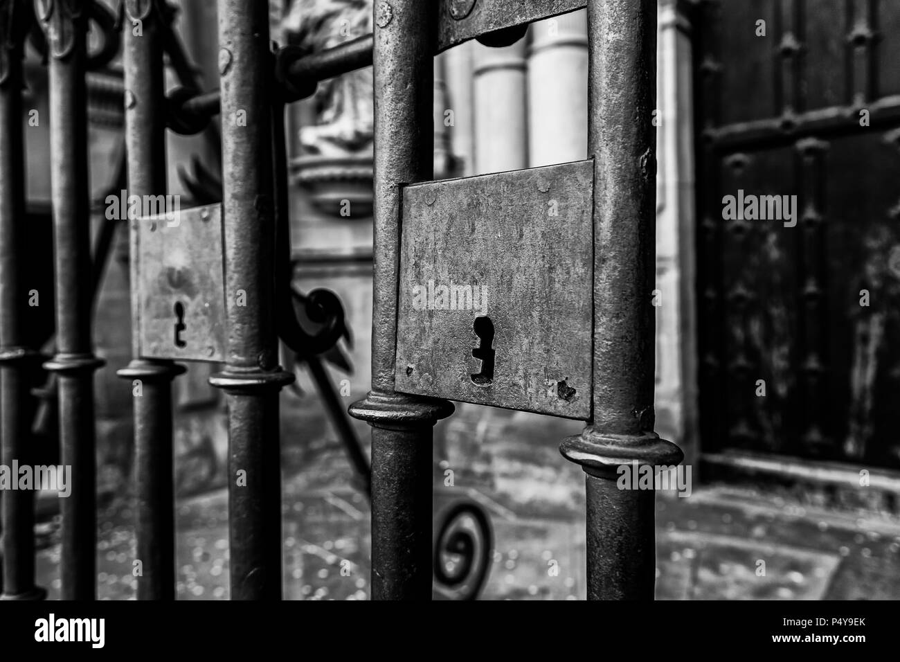 Old medieval lock, detail of metal decorated lock Stock Photo - Alamy