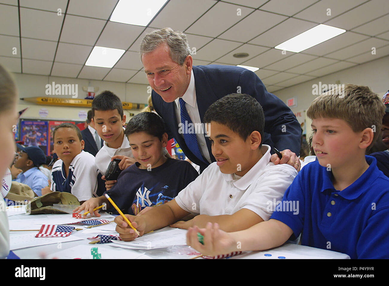 President George W. Bush visits with students Wednesday, April 18, 2001 ...