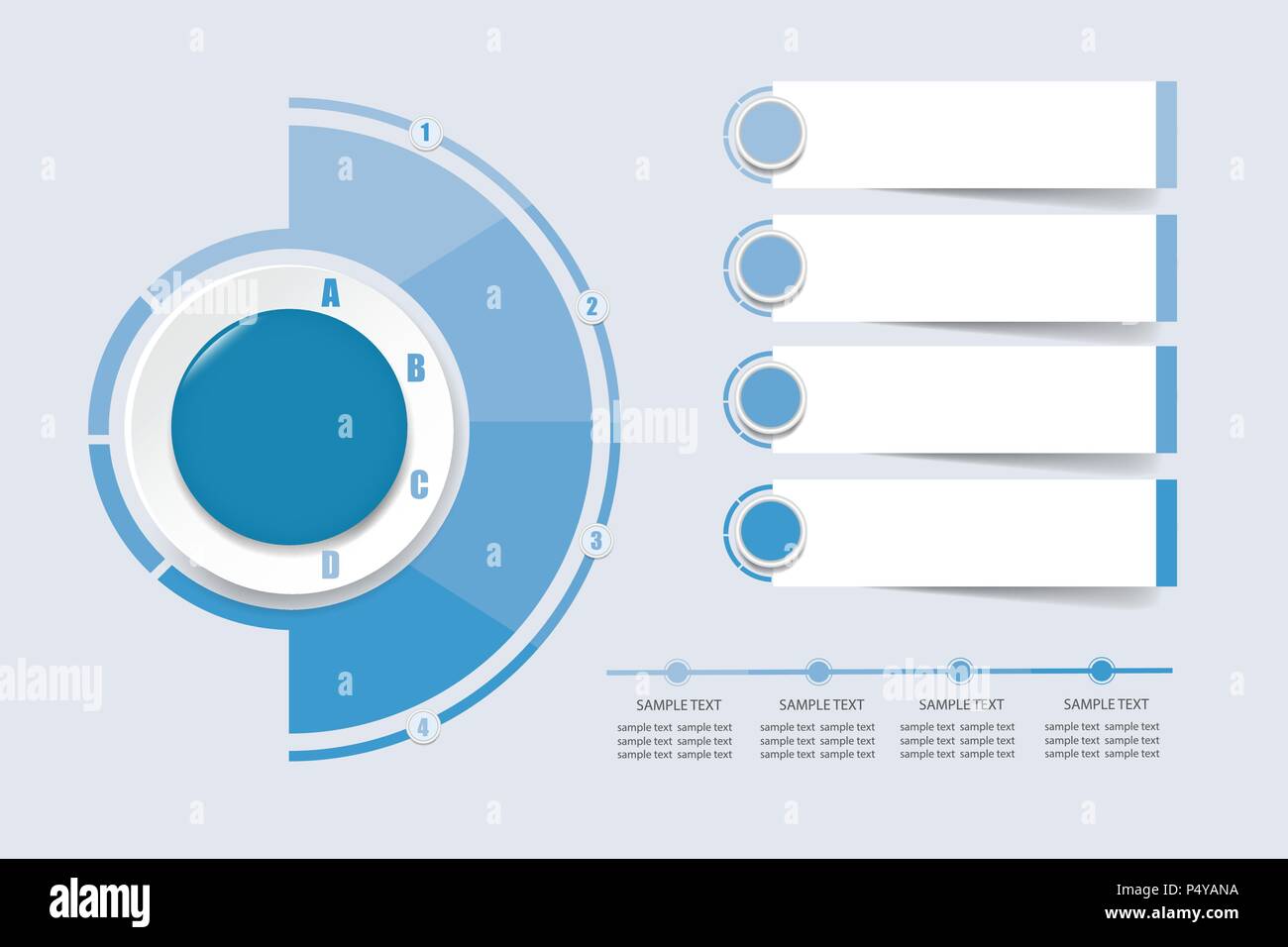 Modern infographic labels as a circle and semicircle in blue color ...