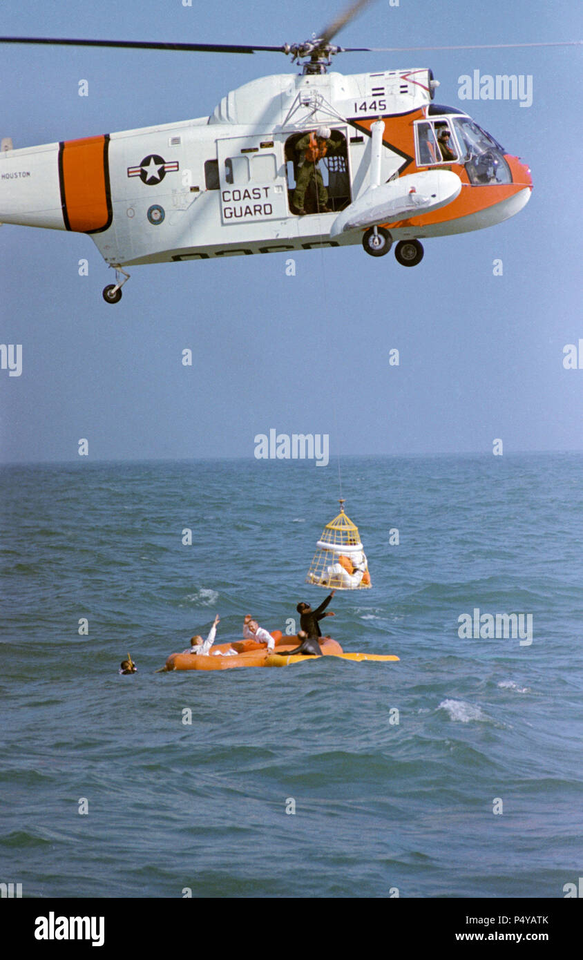 The Apollo 9 prime crew participates in water egress training in the ...