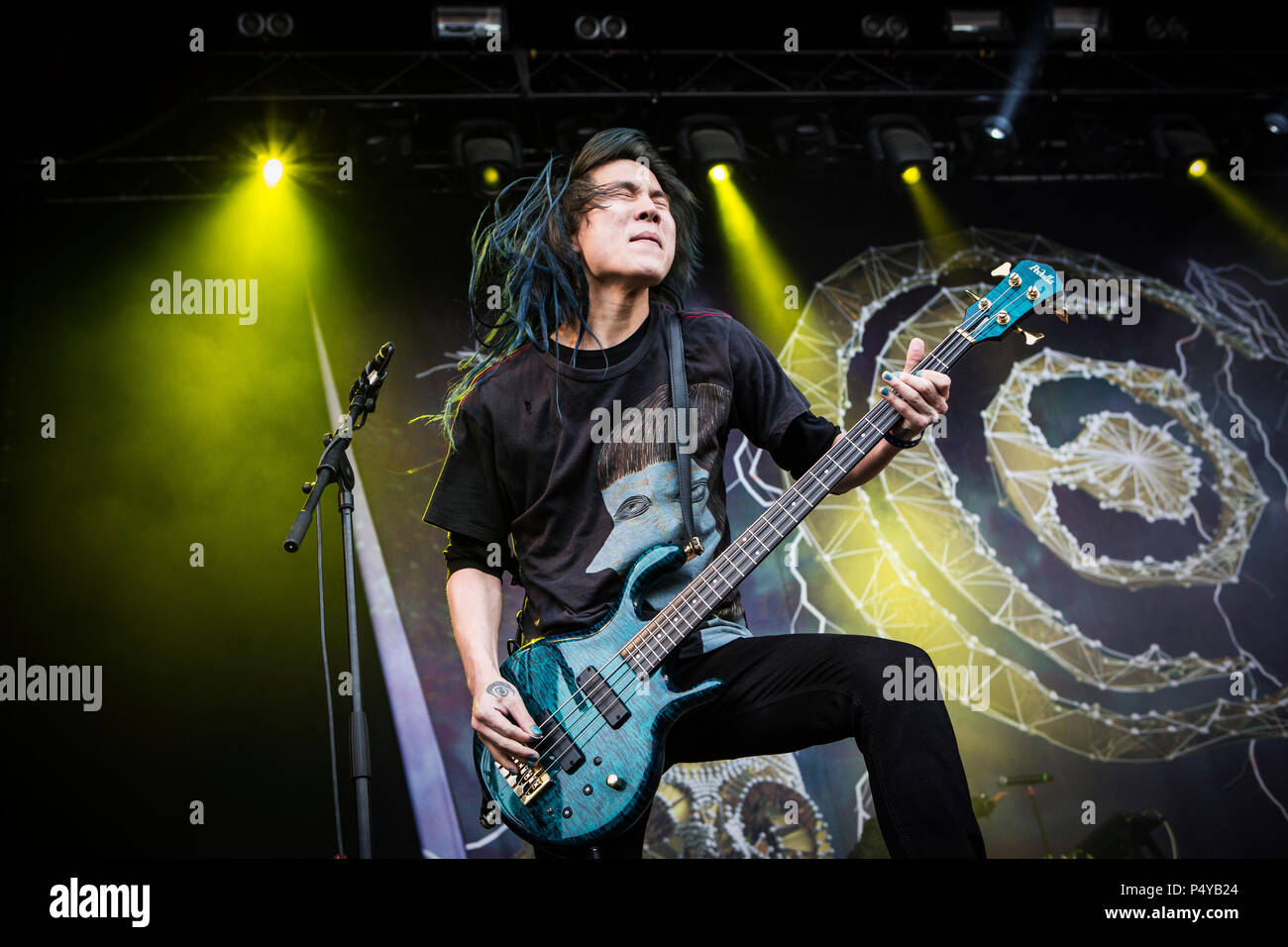 Denmark, Copenhagen - June 22, 2018. The Japanese metal band Crossfaith ...