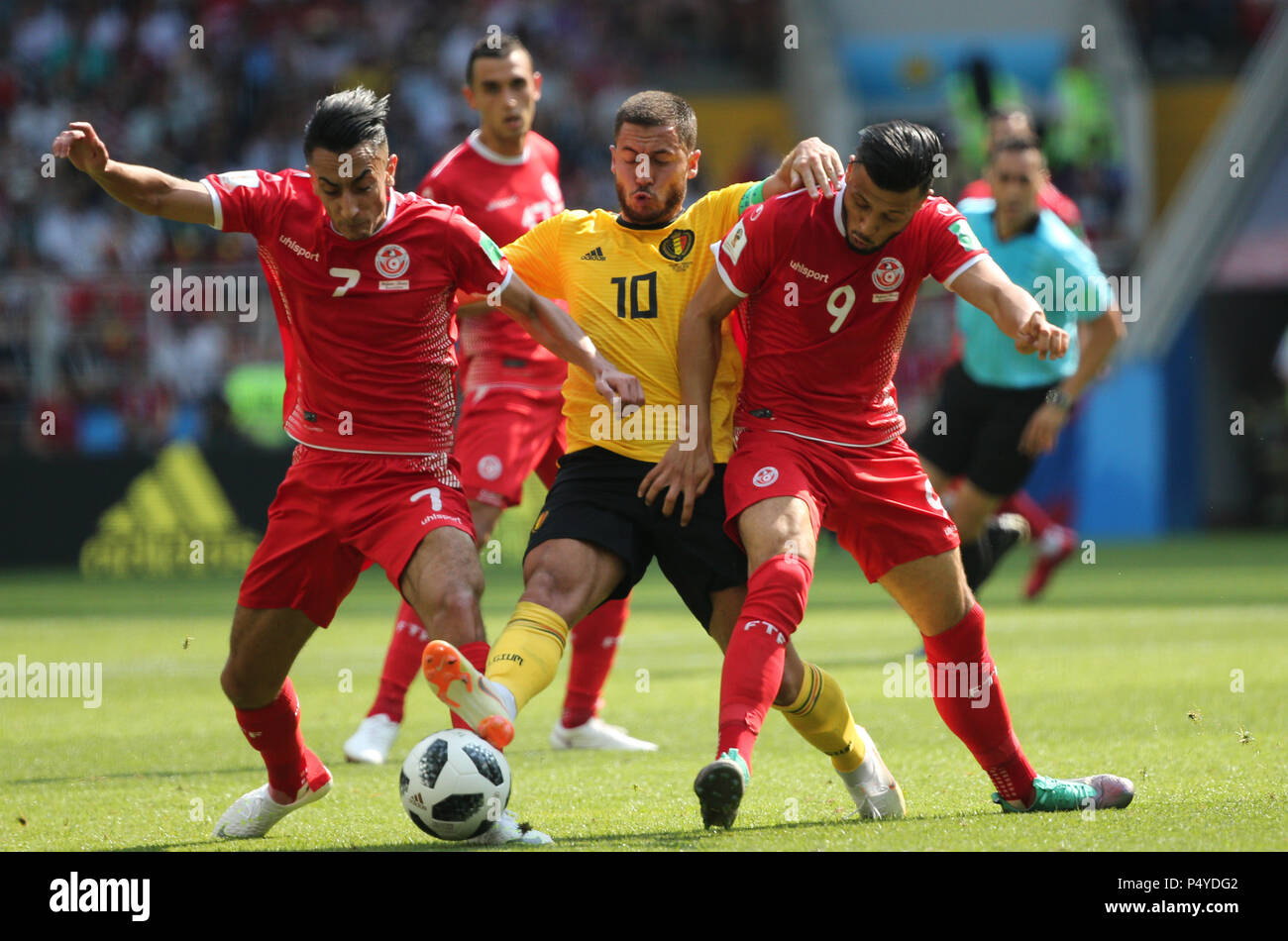 Moscow, Russia. 23rd June 2018. SAIF EDDINE KHAOUI, Eden Hazard in ...