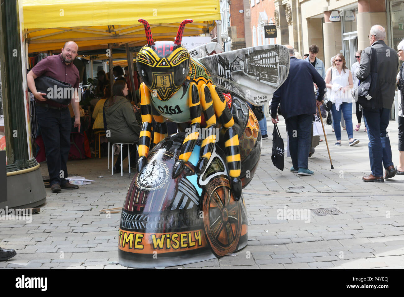 Manchester, UK. 23rd June 2018. A giant "Time Wisely" Bee spotted in ...