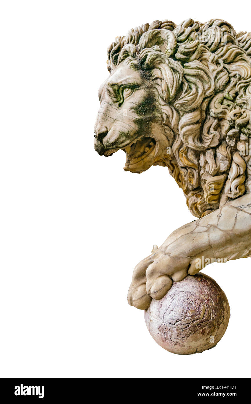 Side view body part lyon sculpture isolated on white background Stock ...