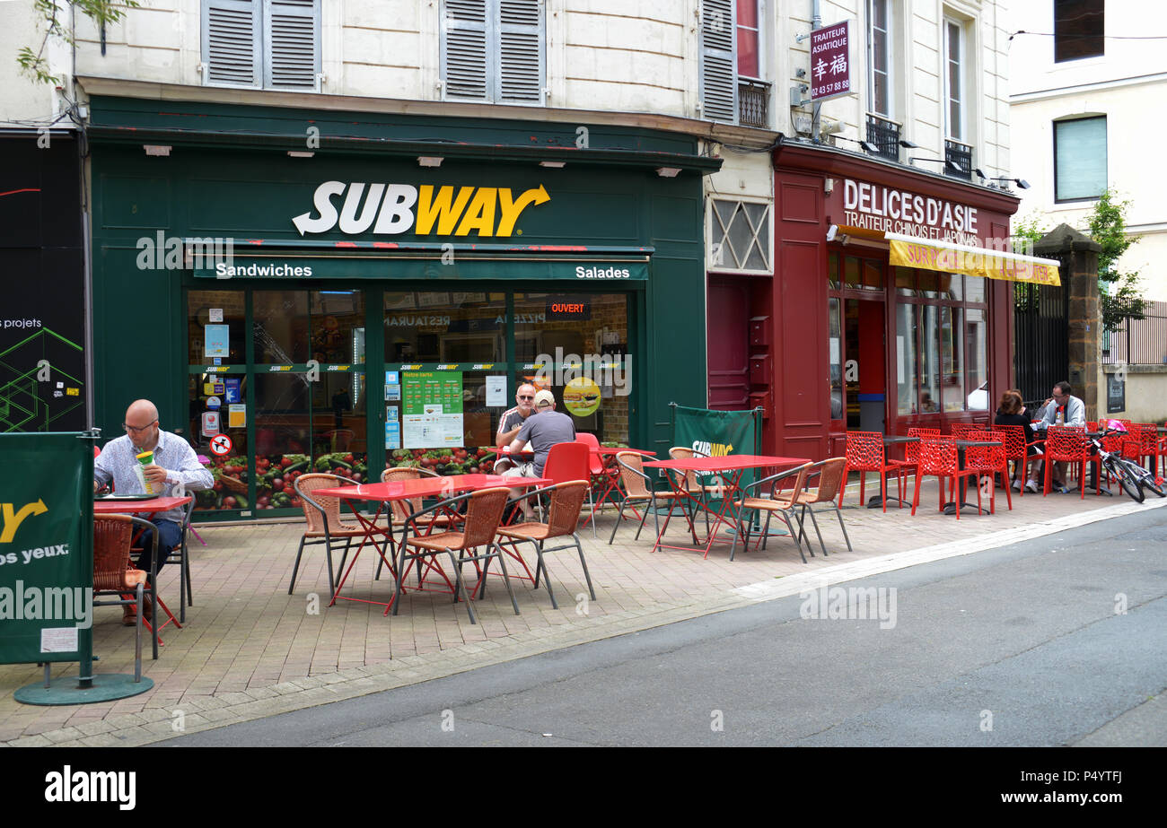 Subway sandwiches outlet in Le Mans, France. Relaxed sunny sunday ...