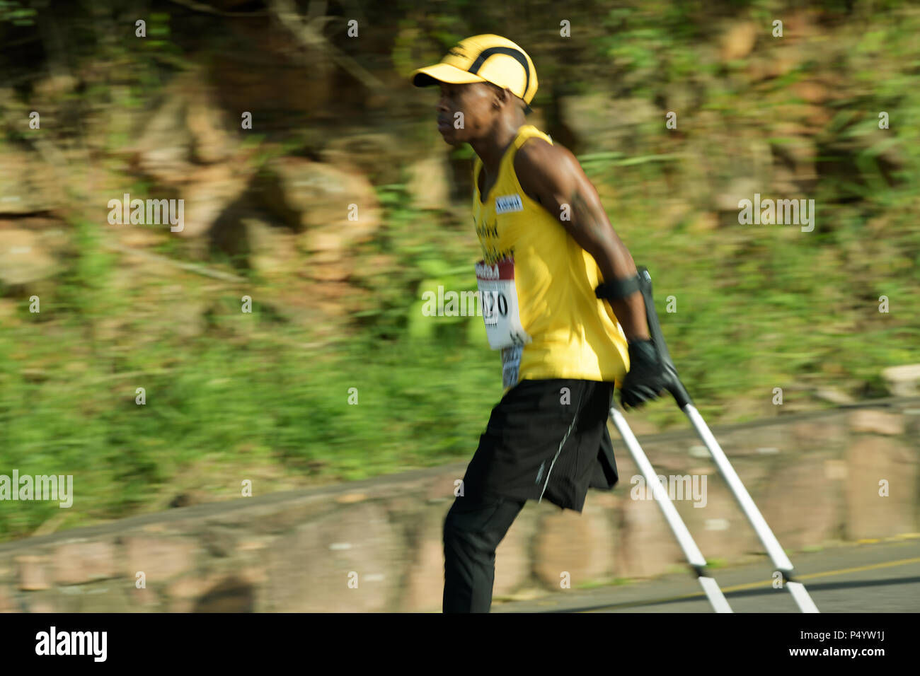Man on crutches one leg hi-res stock photography and images - Alamy