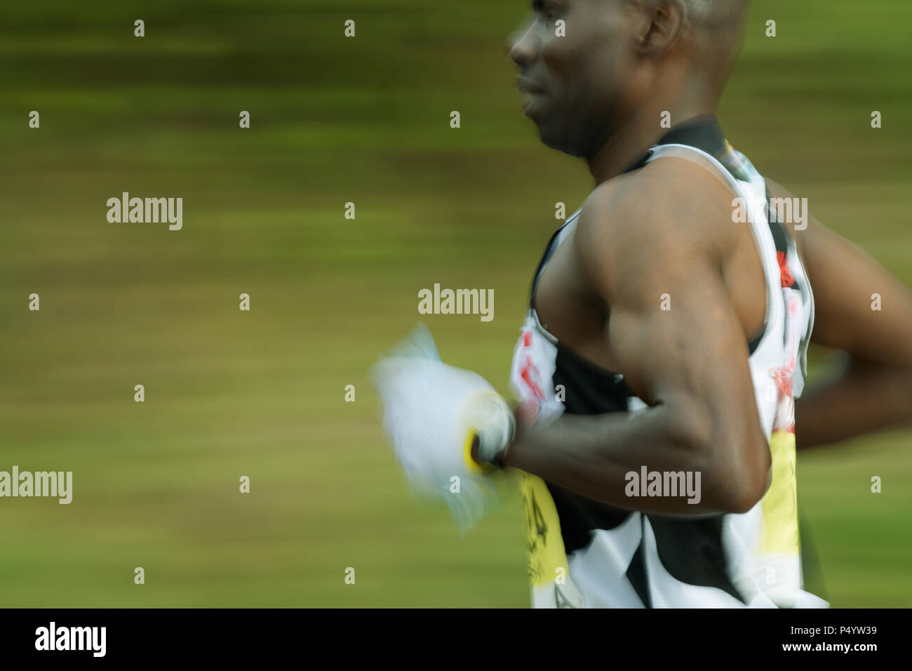 Durban, KwaZulu-Natal, South Africa, flowing motion of single adult man ...