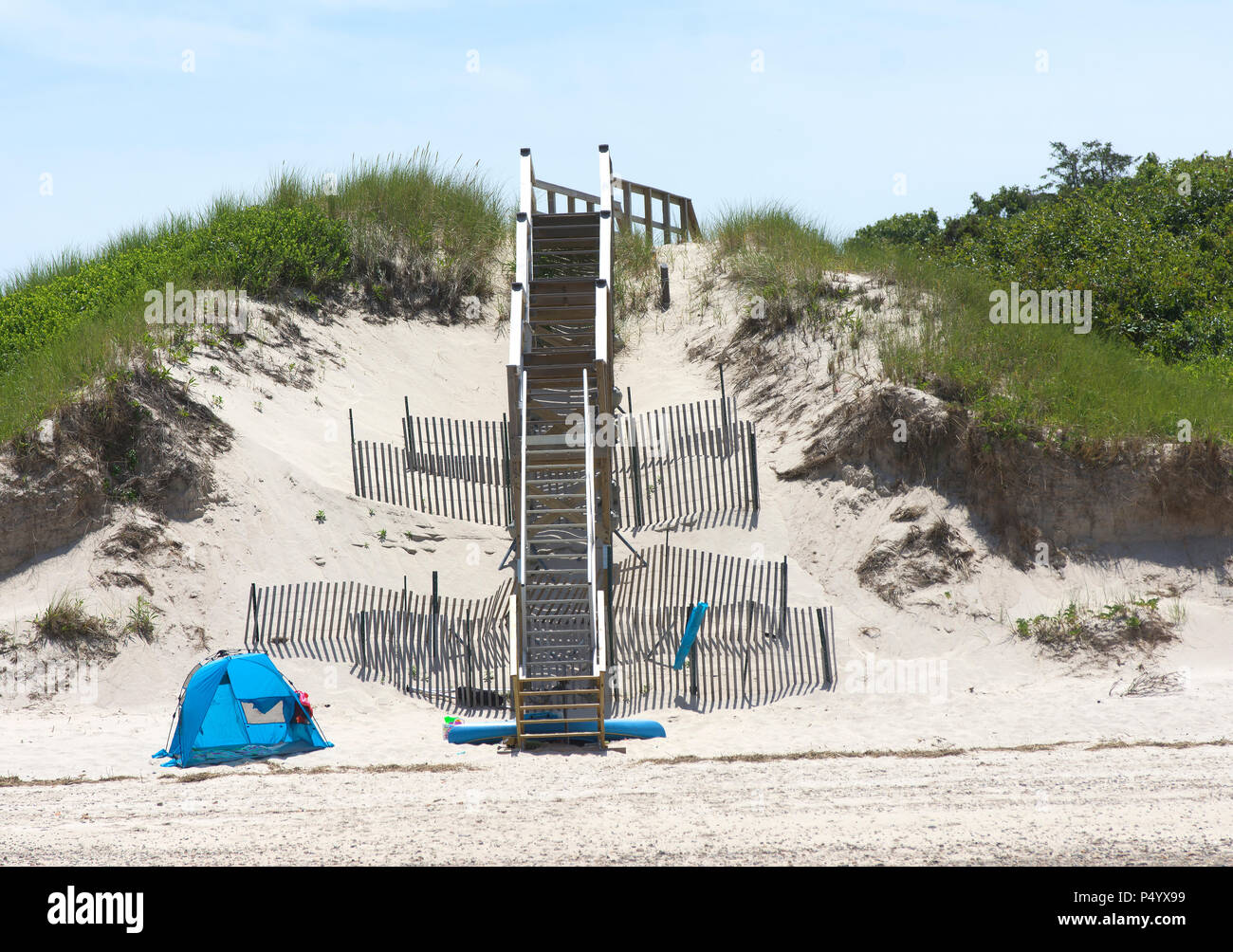 A stairway to Cold Storage Beach East Dennis, Massachusetts on Cape Cod ...