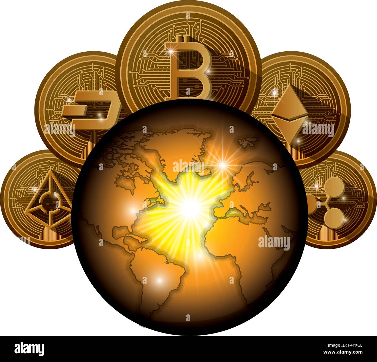 Earth planet bitcoin coins hi-res stock photography and images - Alamy