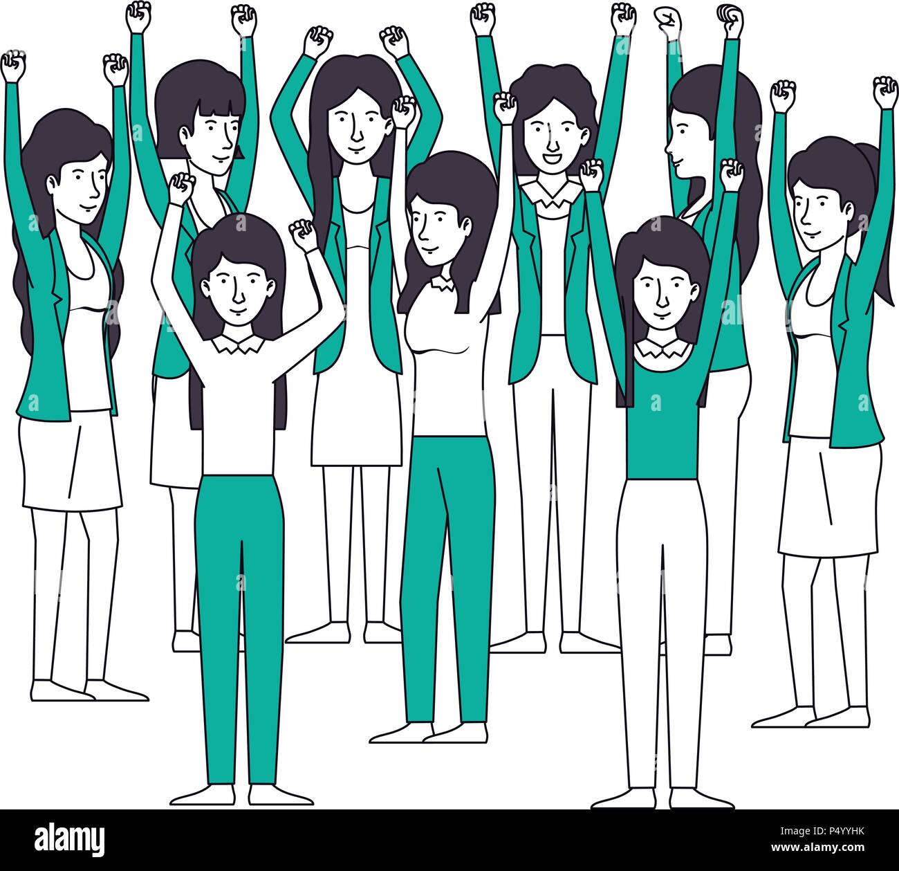 group of friends celebrating with hands up Stock Vector Image & Art - Alamy