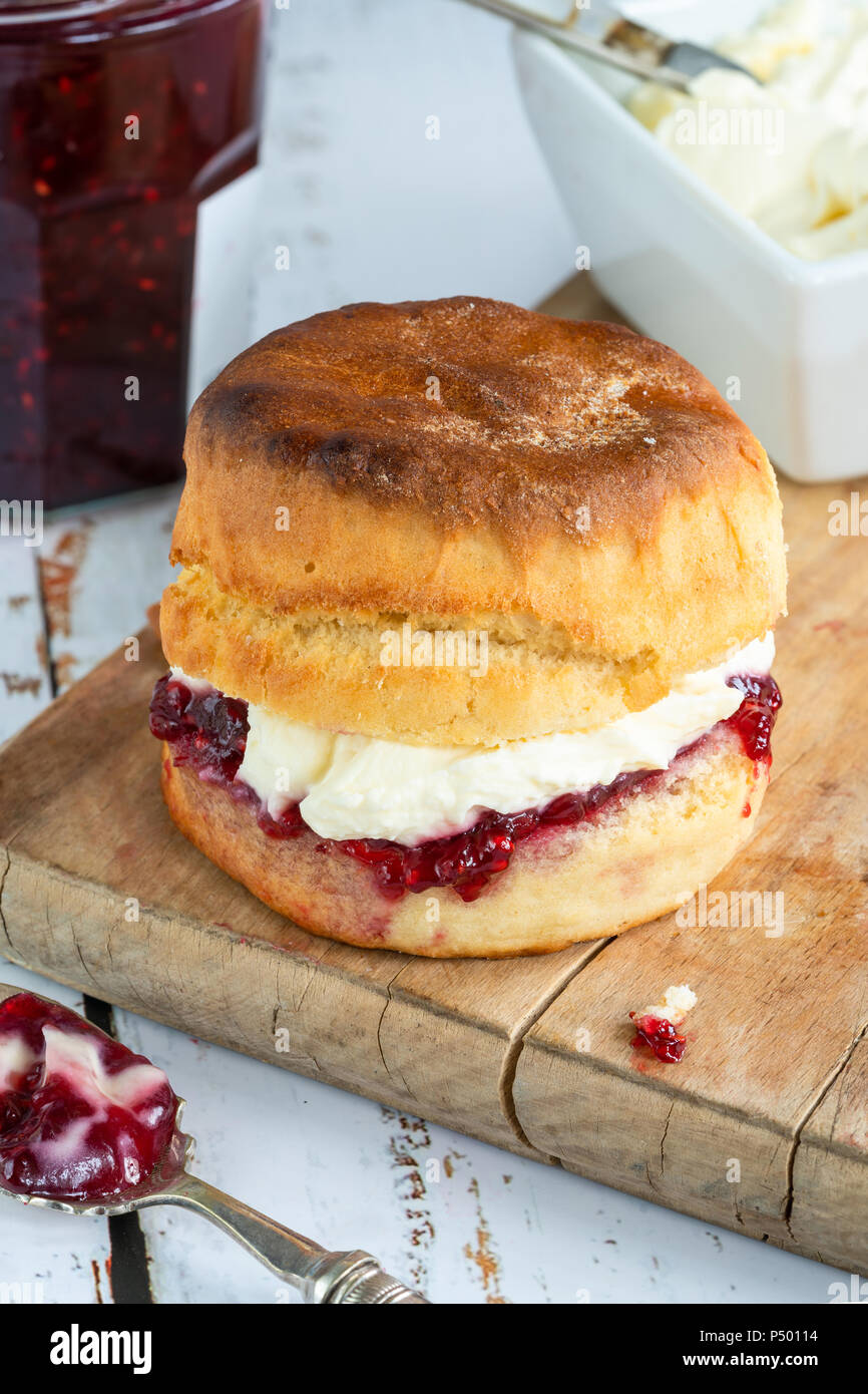 Traditional English scones with strawberry jam and clotted cream Stock ...