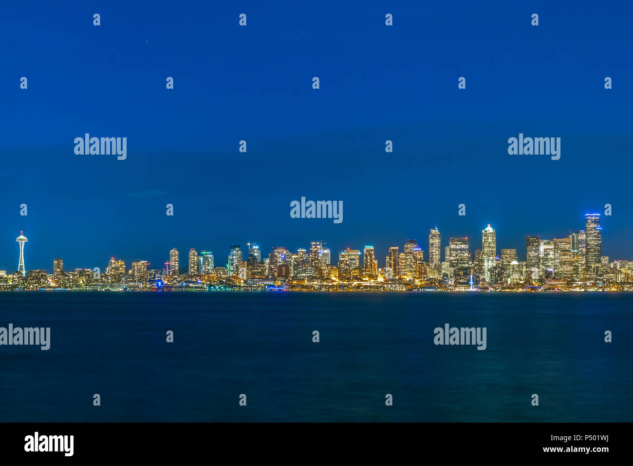 USA, Washington State, Seattle, Skyline at blue hour Stock Photo - Alamy