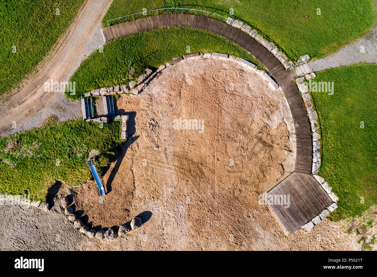 Germany, Baden-Wuerttemberg, aerial view of Aichstrut reservoir, empty ...