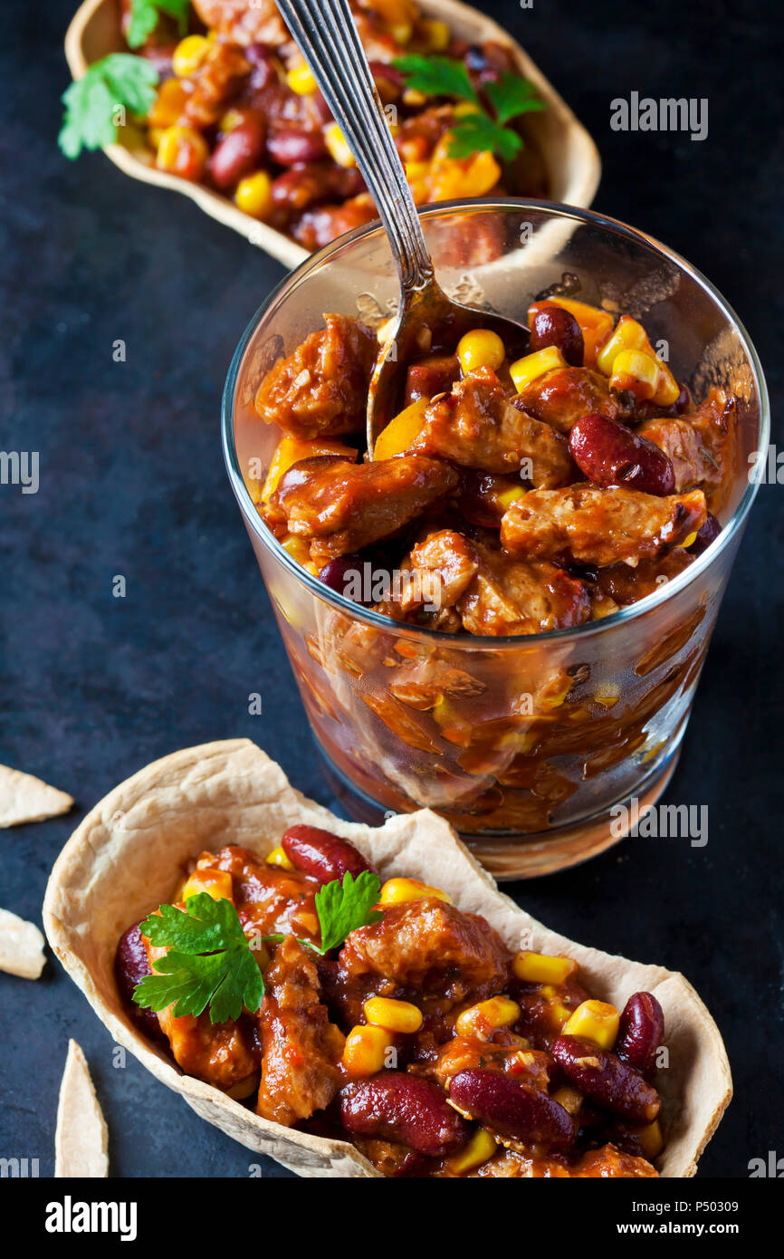 Vegetarian Chili with soy meat cut into strips Stock Photo - Alamy