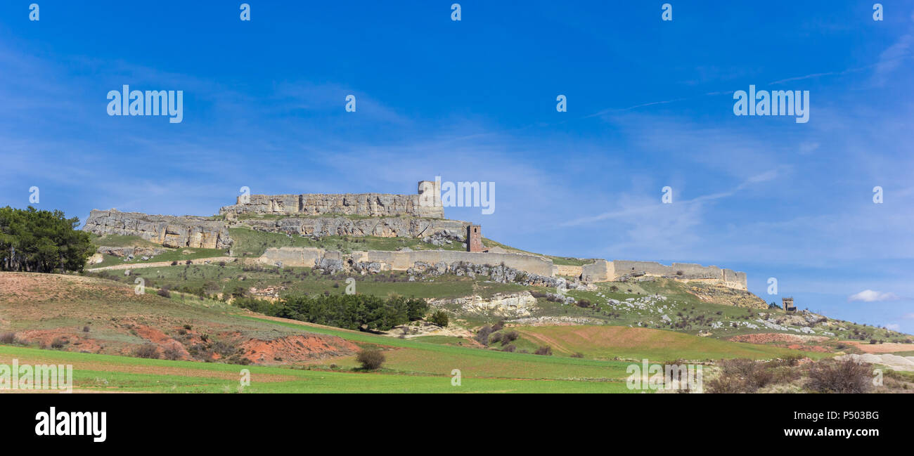 Panorama of the hilltop castle in historic village Atienza, Spain Stock ...