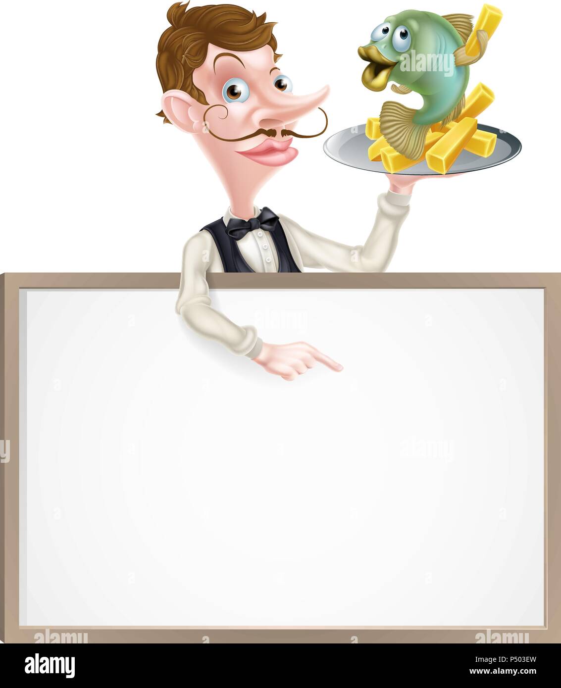 Cartoon Waiter Butler Fish and Chip Sign Stock Vector Image & Art - Alamy