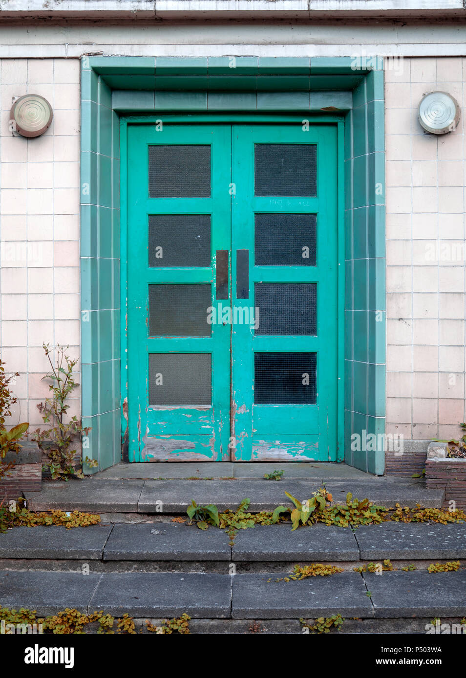 Worn Cyan Deco Doorway Stock Photo - Alamy