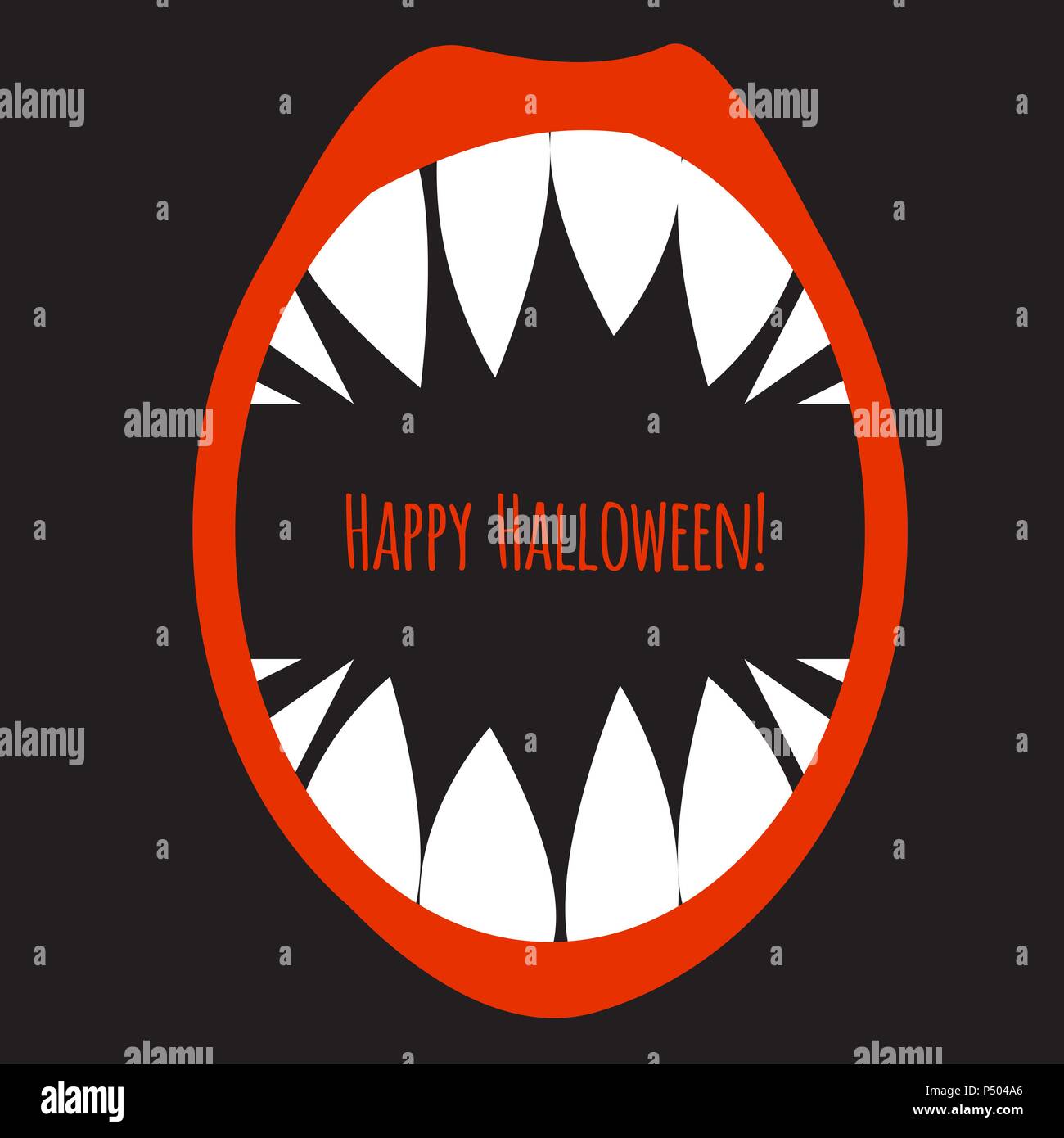 Open mouth monster with sharp teeth, happy halloween poster. Vector ...
