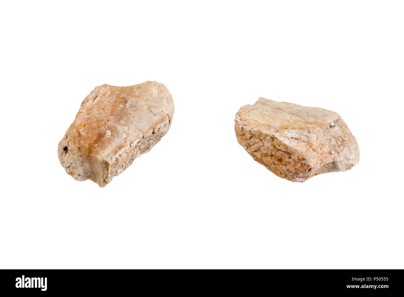 Stone isolated on white background. Close-up view from one side and ...