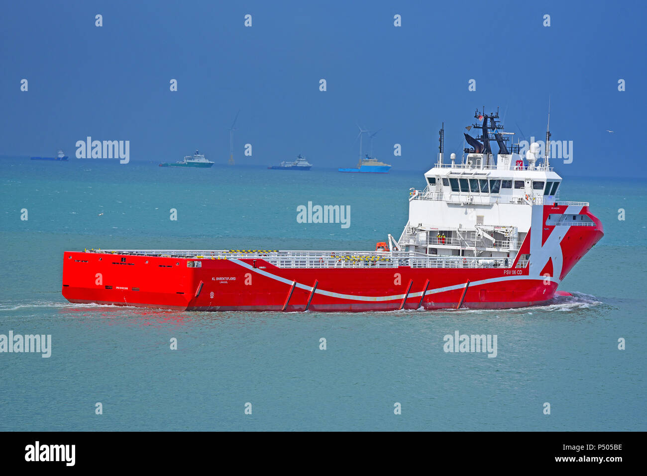 The KL Barentsfjord platform supply Vessel leaving Aberdeen as it heads ...