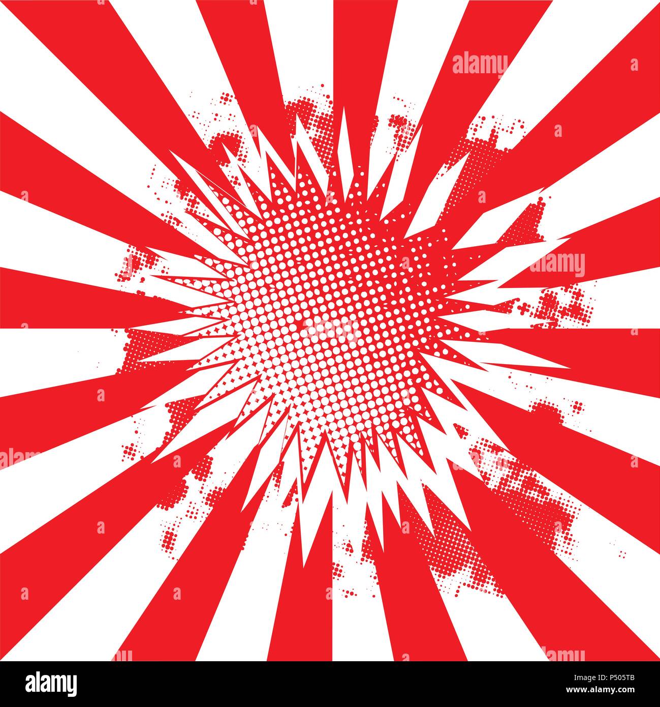 A bright red and white abstract explosive burst of color ray style ...