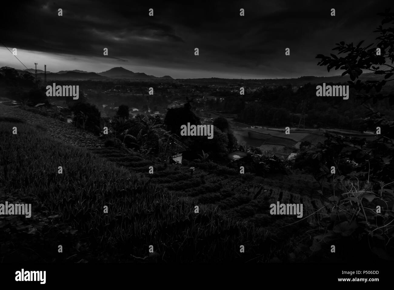 Dramatic city and mountain view Black and White Stock Photos & Images ...