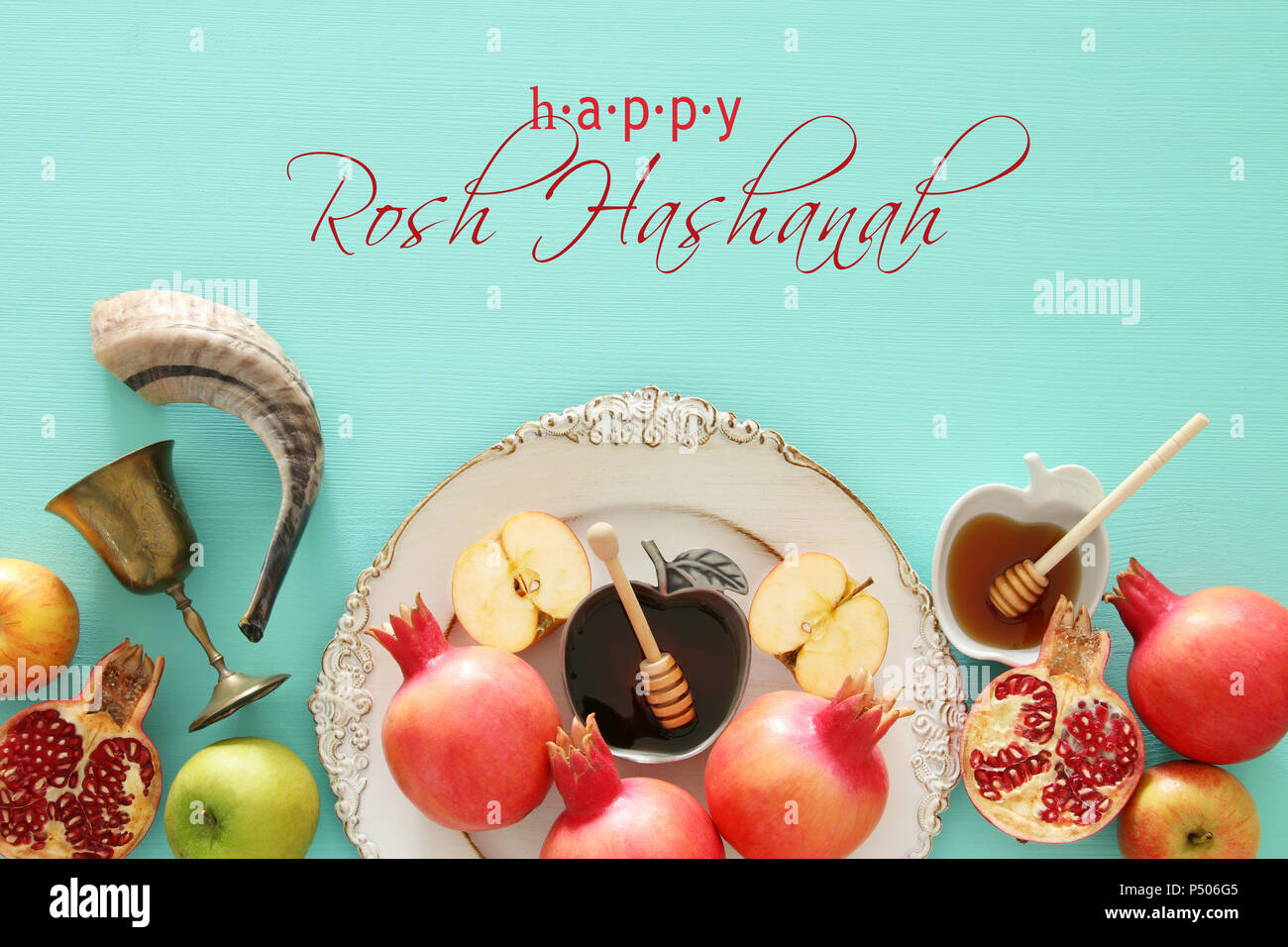 Rosh hashanah (jewish New Year holiday) concept. Traditional symbols ...