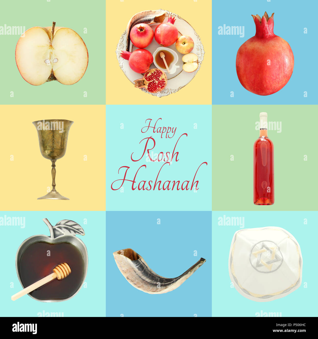 Rosh hashanah (jewish New Year holiday) collage concept. Traditional ...