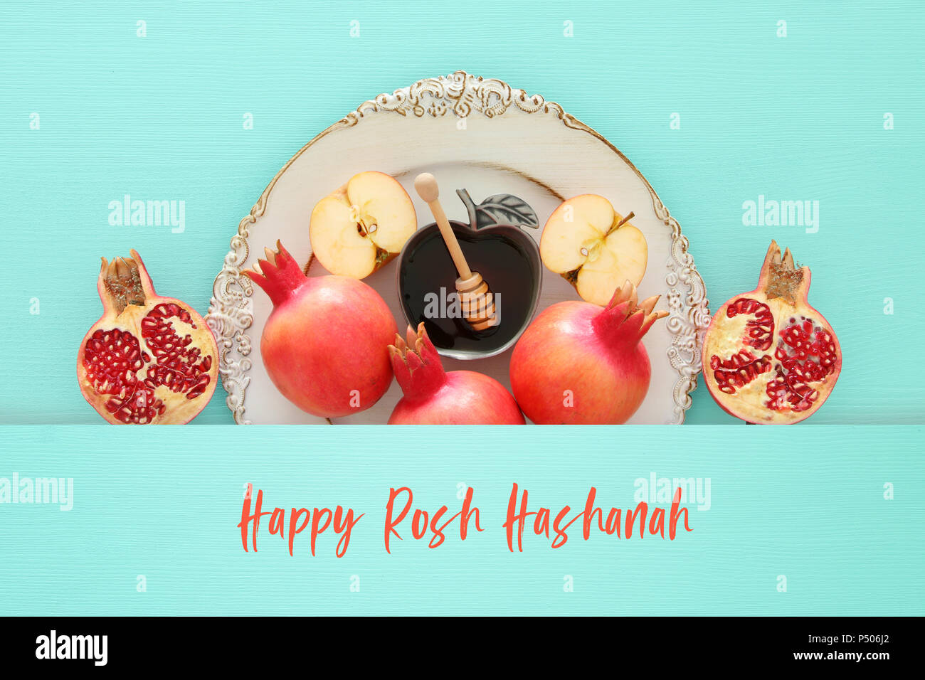 Rosh hashanah (jewish New Year holiday) concept. Traditional symbols ...