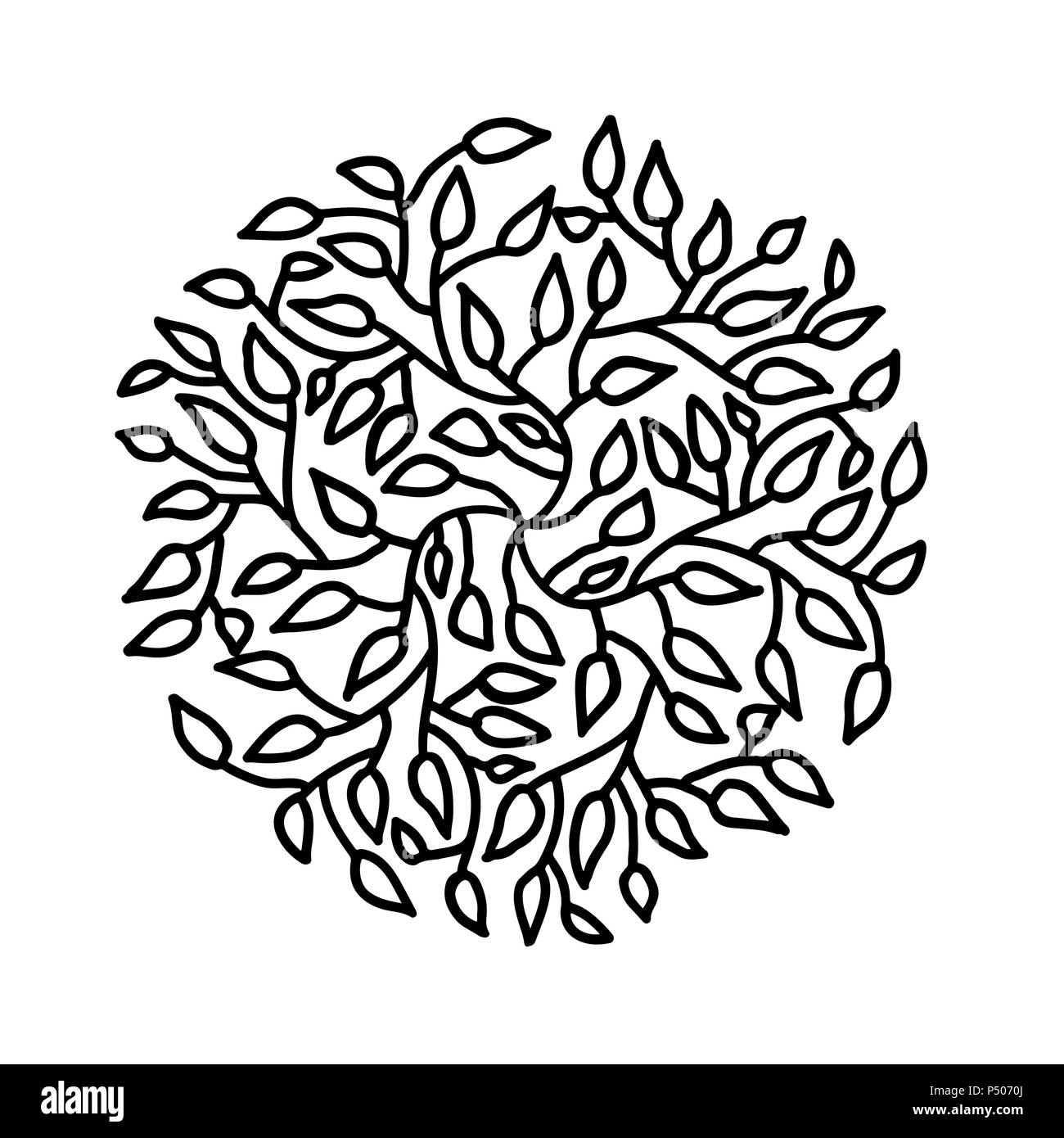 Mandala circle pattern. Round tree leaves ornament. Vector illustration ...