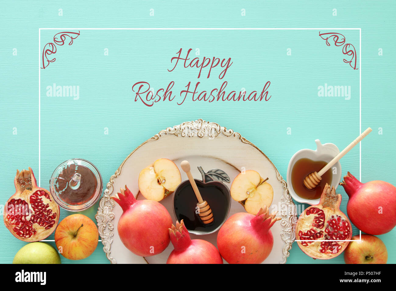 Rosh hashanah (jewish New Year holiday) concept. Traditional symbols ...