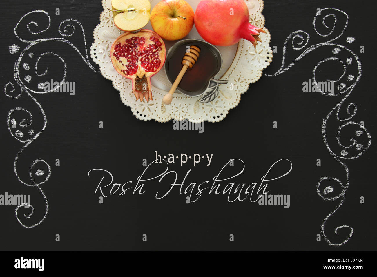 Rosh hashanah (jewish New Year holiday) concept. Traditional symbols ...