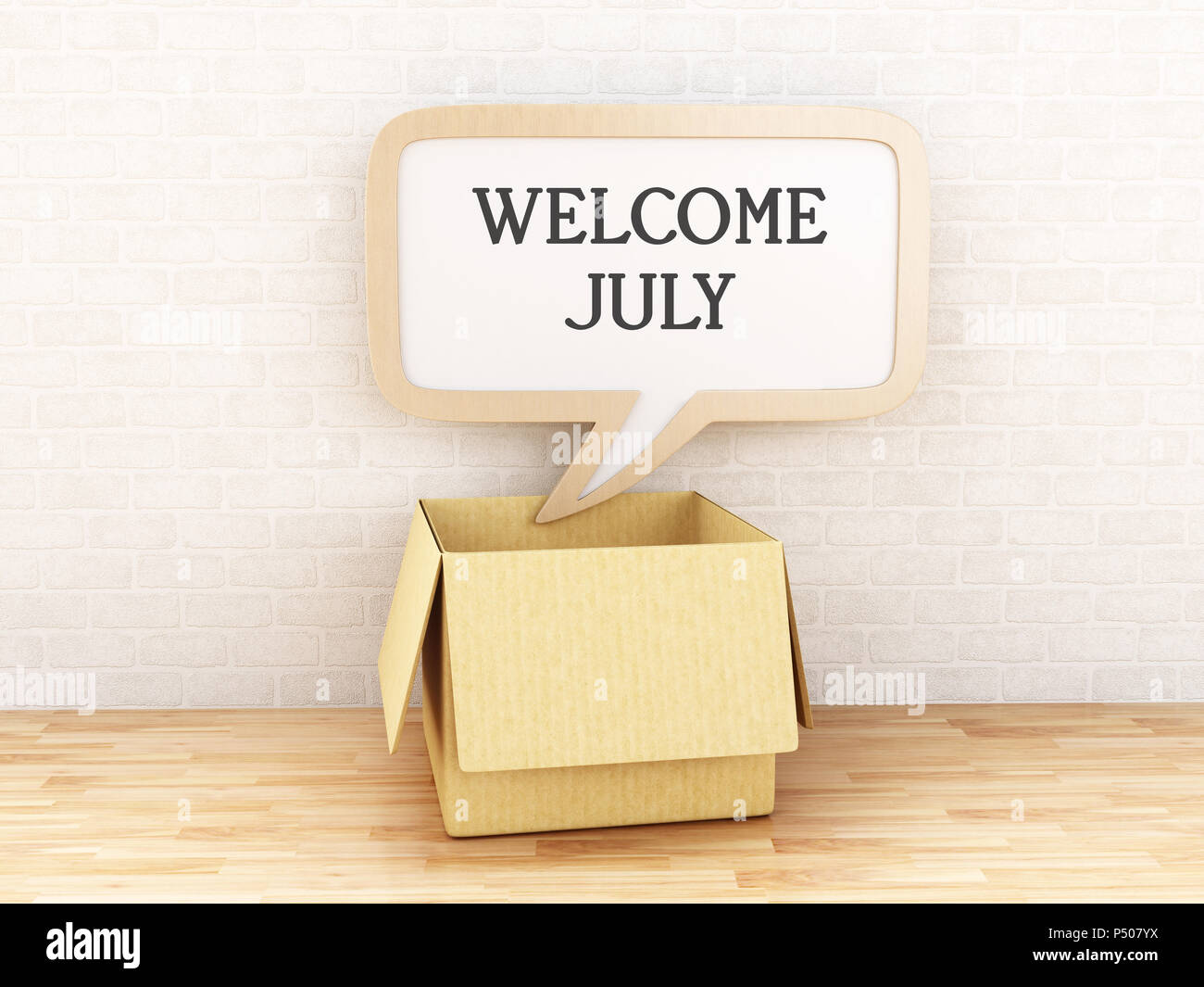 3d illustration. Speech bubble with welcome july text Stock Photo - Alamy