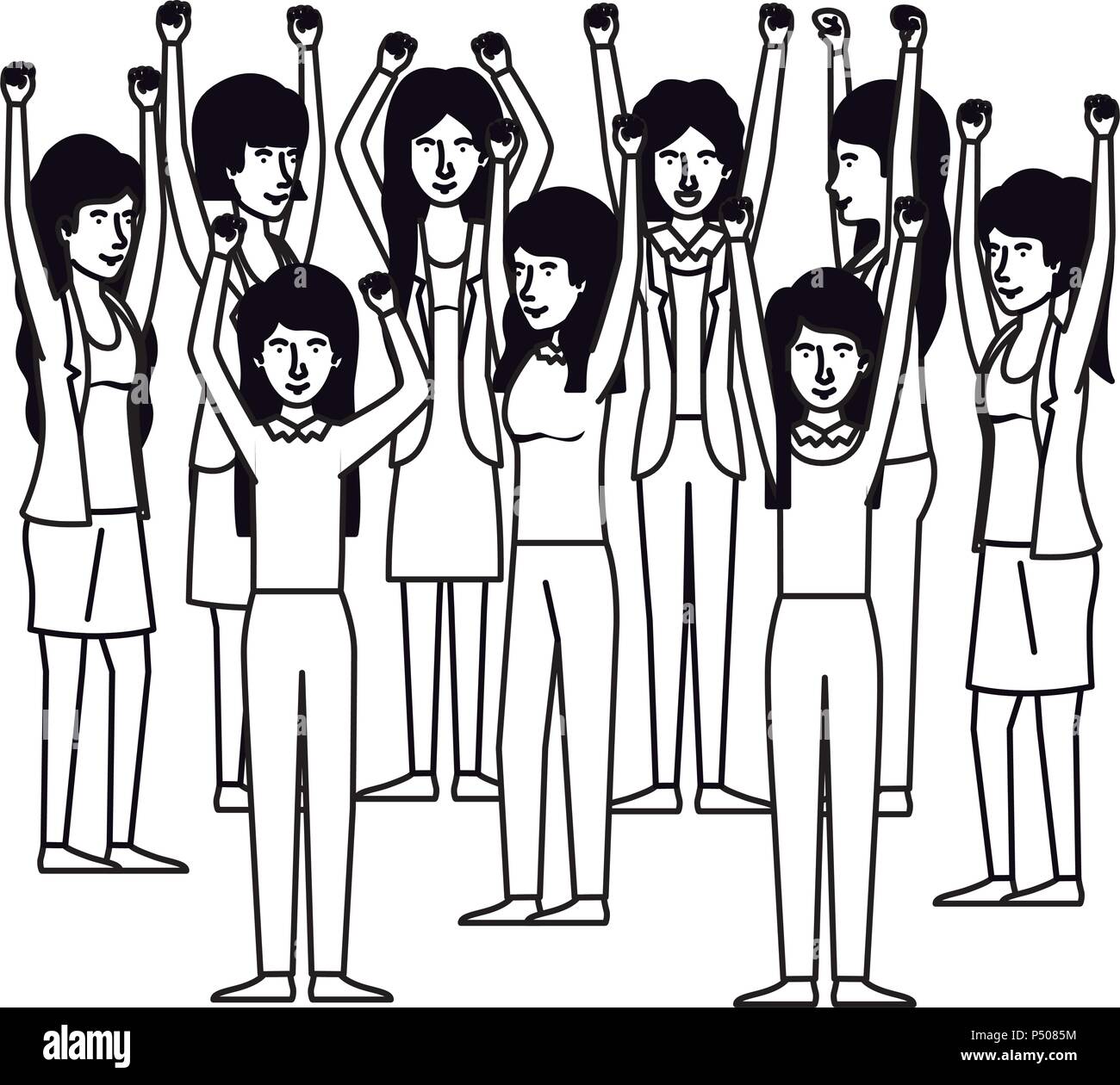 Girl hands up with team Stock Vector Images - Alamy