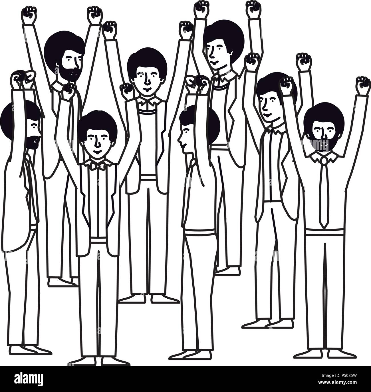 group of men celebrating with hands up Stock Vector Image & Art - Alamy