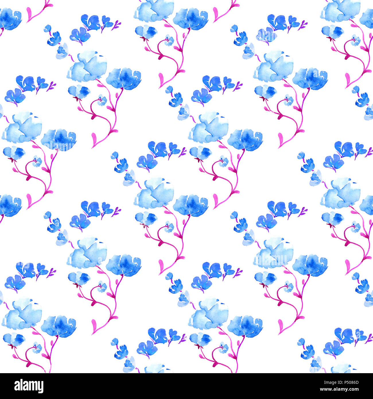 Sprigs of blue flowers, seamless pattern design, hand painted ...