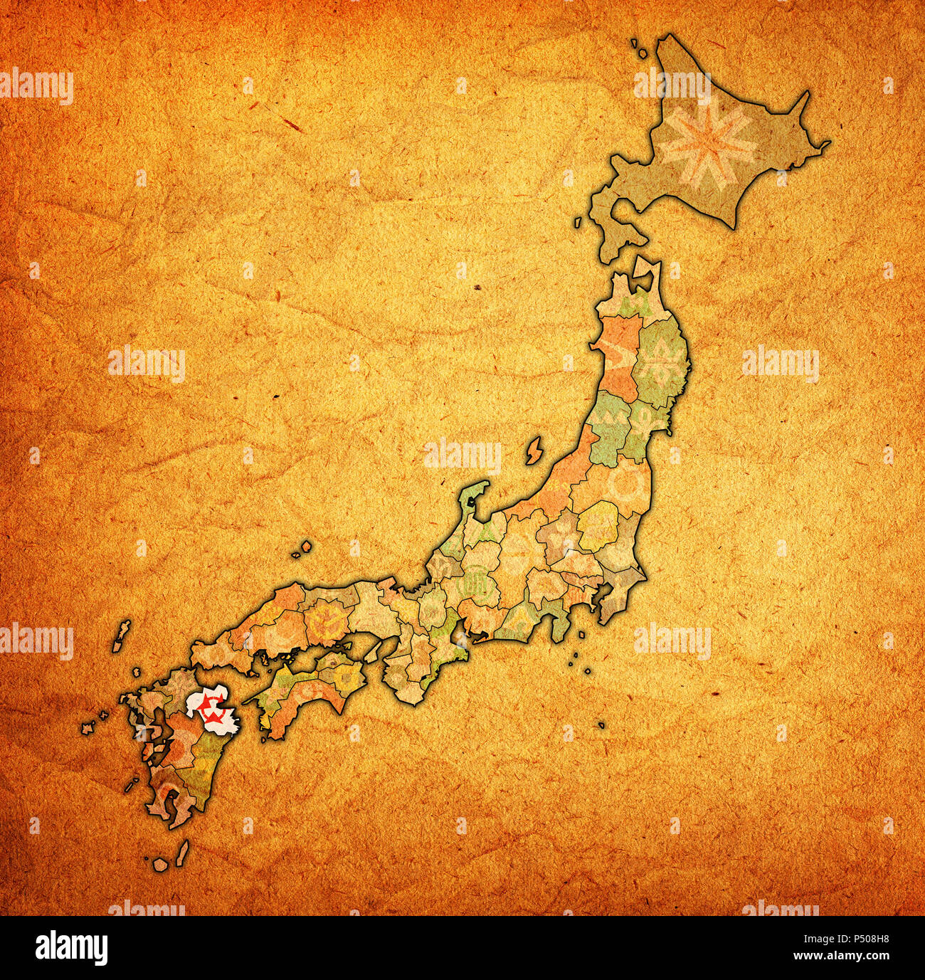 flag of oita prefecture on map with administrative divisions and ...