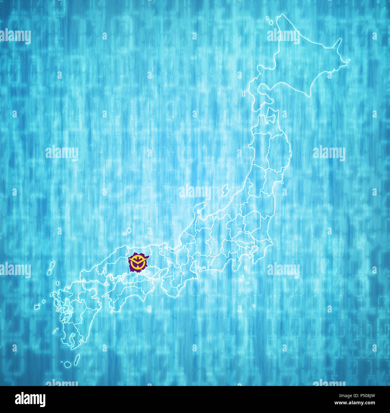 flag of okayama prefecture on map with administrative divisions and ...