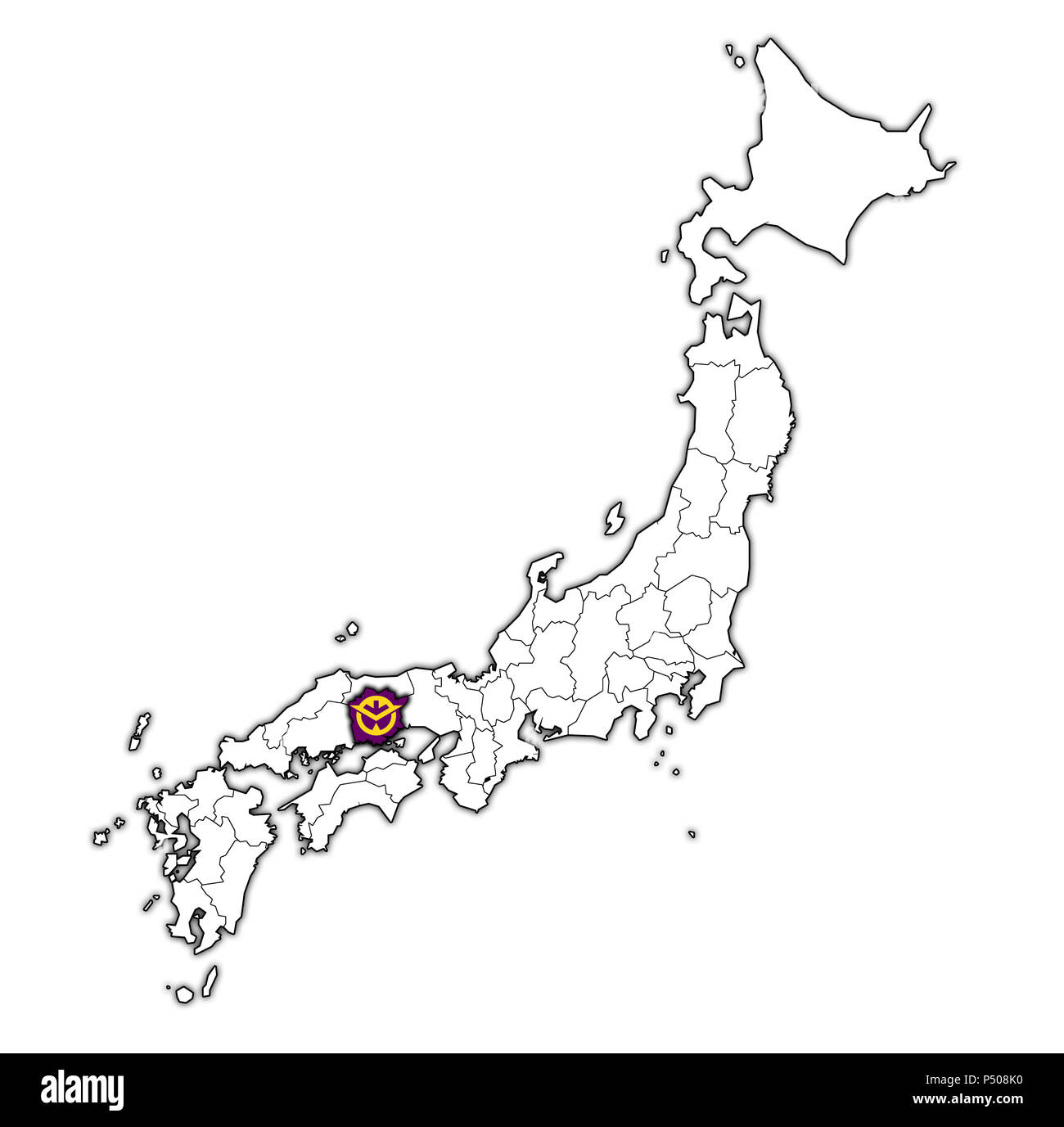 flag of okayama prefecture on map with administrative divisions and ...