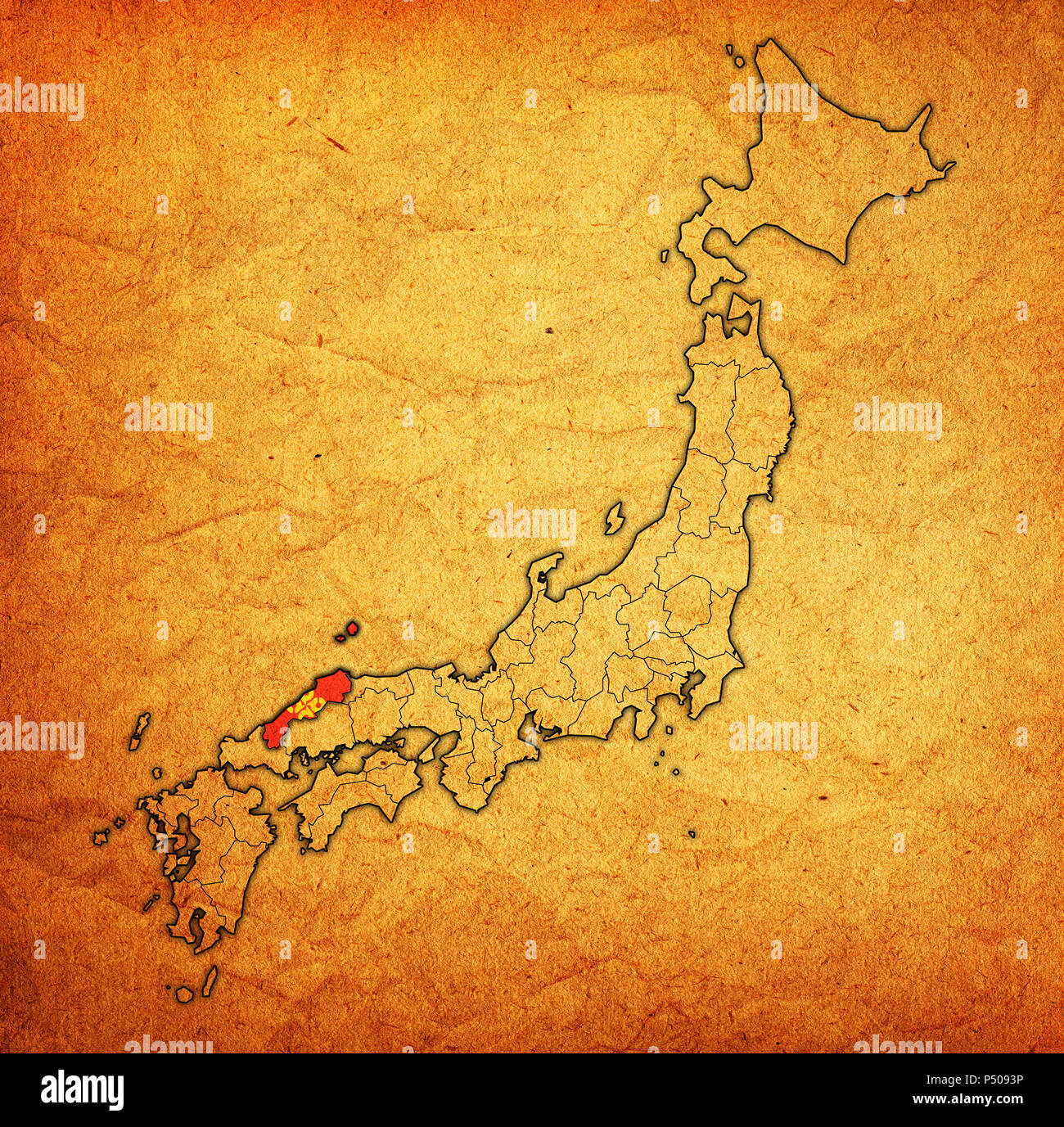 flag of shimane prefecture on map with administrative divisions and ...