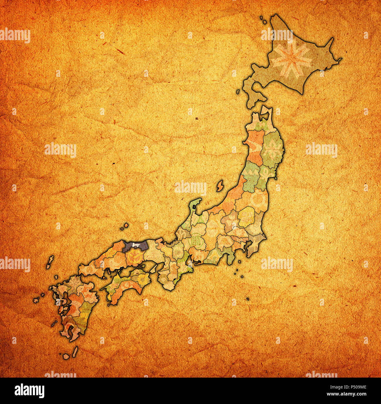 flag of tottori prefecture on map with administrative divisions and ...