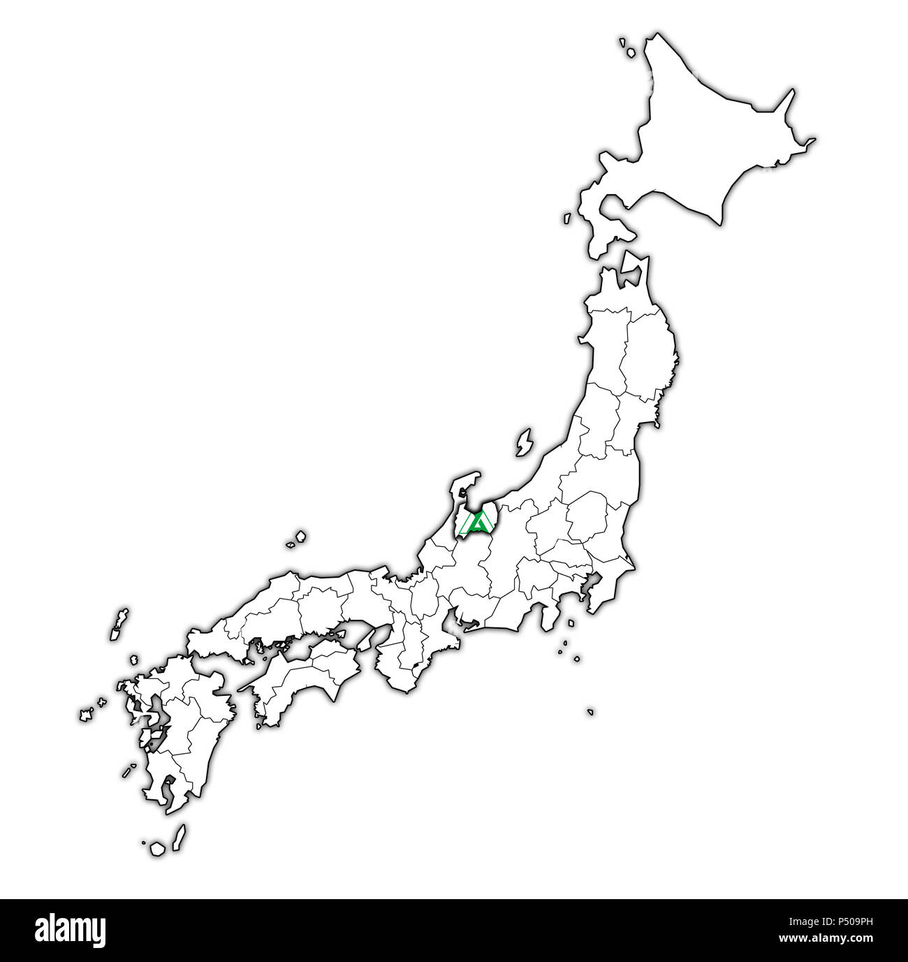 flag of toyama prefecture on map with administrative divisions and ...