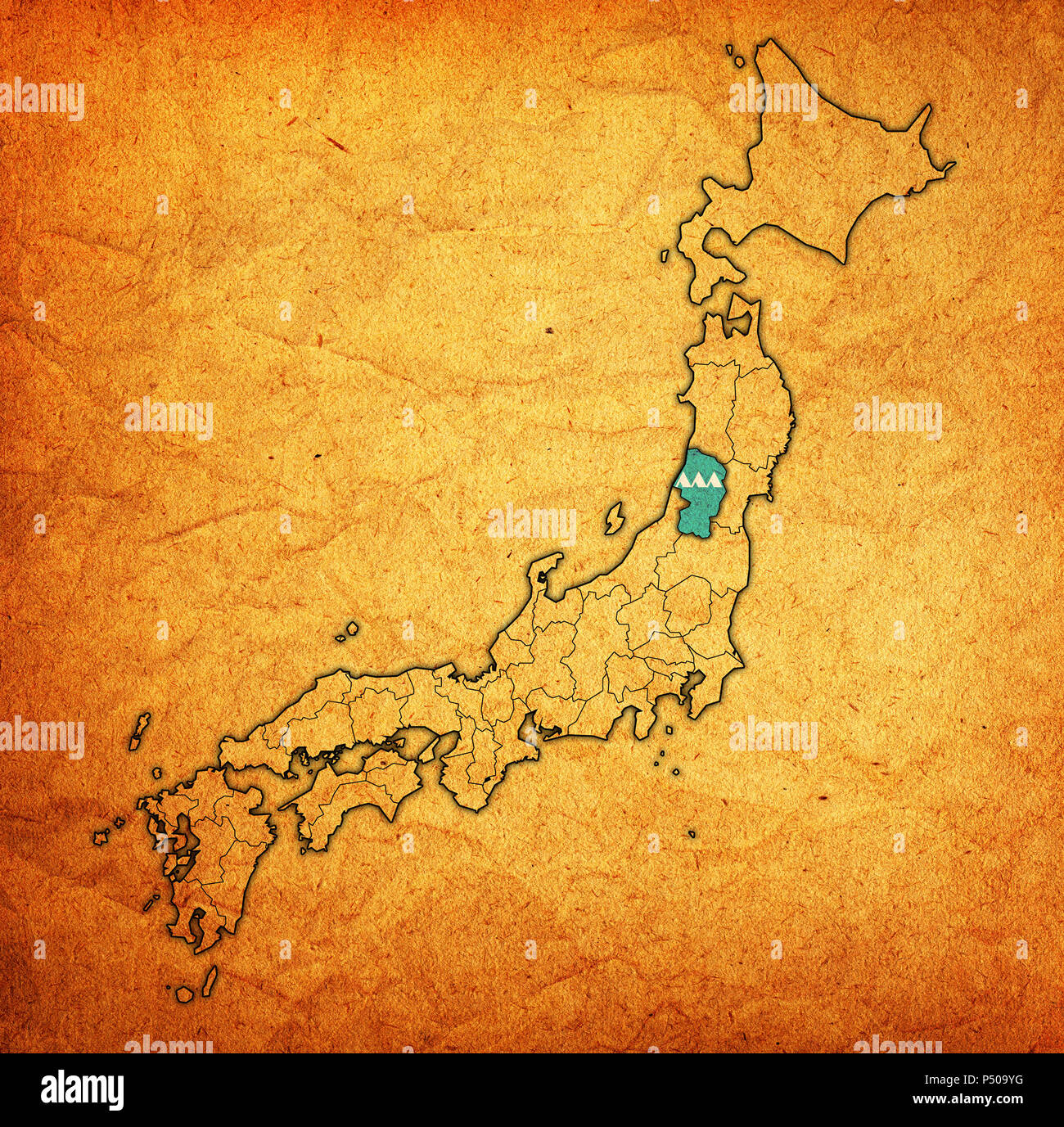 flag of yamagata prefecture on map with administrative divisions and ...