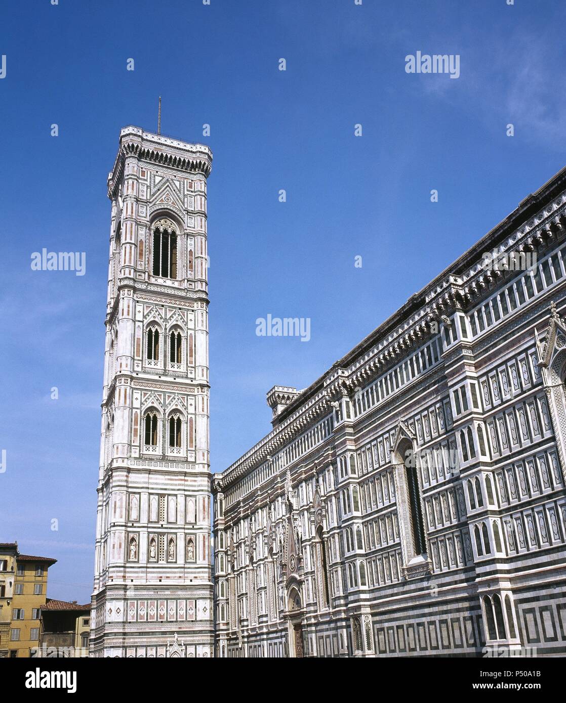 Italy. Florence Cathedral. Gothic. Facade and Campanile, by Giotto ...