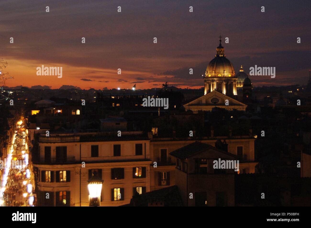 Italy. Rome. City from Piazza di Spagna. Night view Stock Photo - Alamy